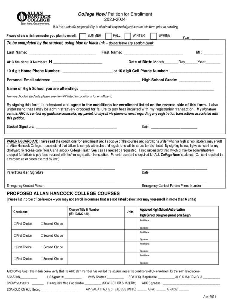 Fillable Online College Now! Appeal Admission of K-8 Grade Students Fax ...