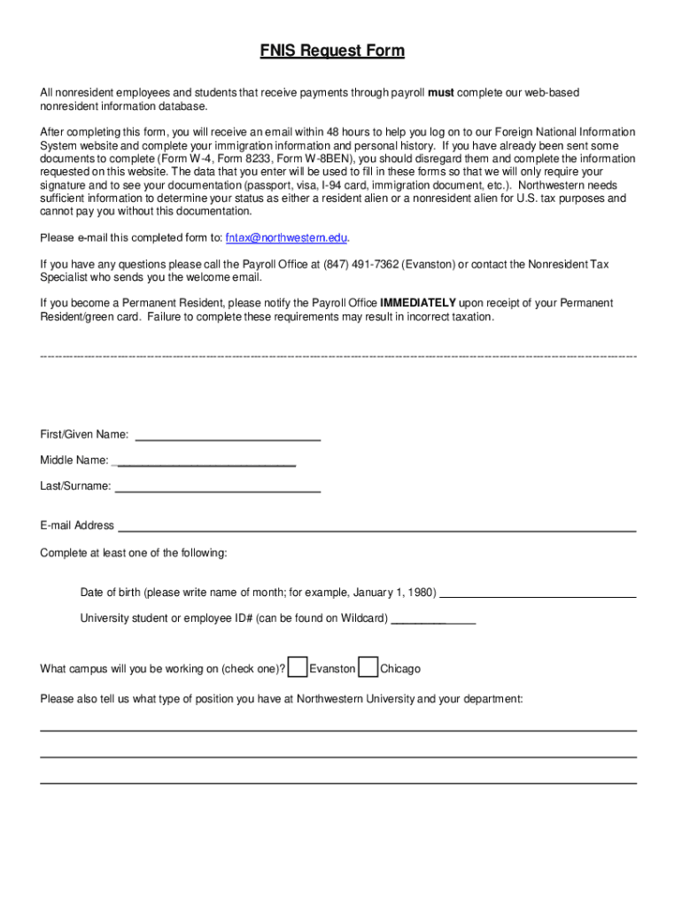 Fillable Online Fillable Online FNIS REQUEST FORM Fax Email Print Fax ...