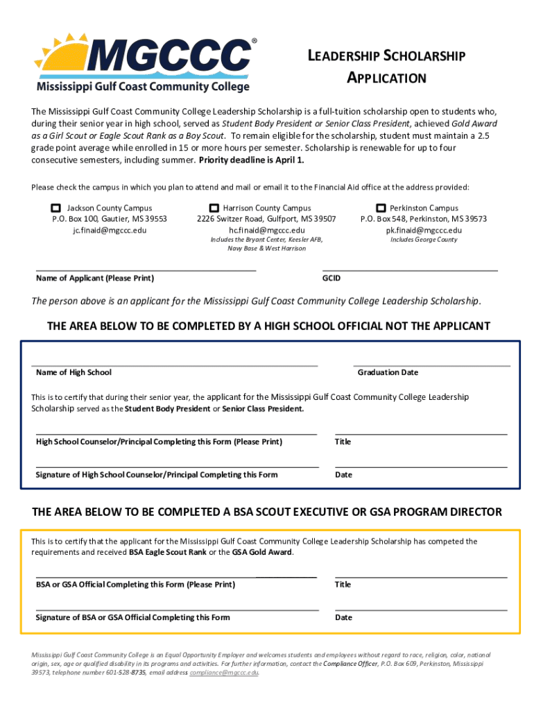 Fillable Online LEADERSHIP SCHOLARSHIP APPLICATION Fax Email Print ...