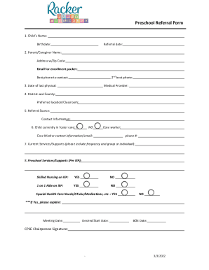 Fillable Online Preschool Referral Form Fax Email Print - pdfFiller