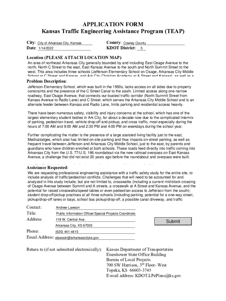 Fillable Online Kansas Traffic Engineering Assistance Program (TEAP ...