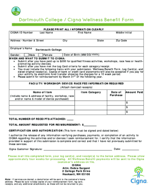 Fillable Online Cigna Gym Reimbursement - Fill Online, Printable ...