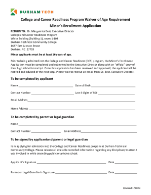 Fillable Online Durham Tech CCR Minor's Enrollment Application Fax ...