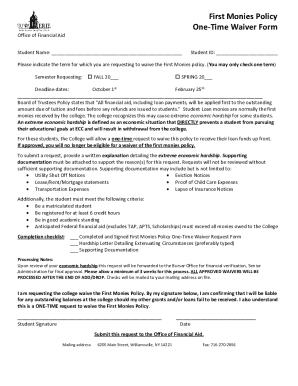Fillable Online First Monies Policy One-Time Waiver Form Fax Email ...