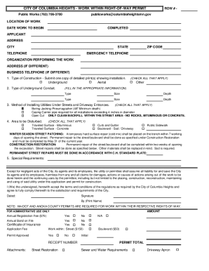 Fillable Online WORK WITHIN RIGHT-OF-WAY PERMIT Fax Email Print - pdfFiller
