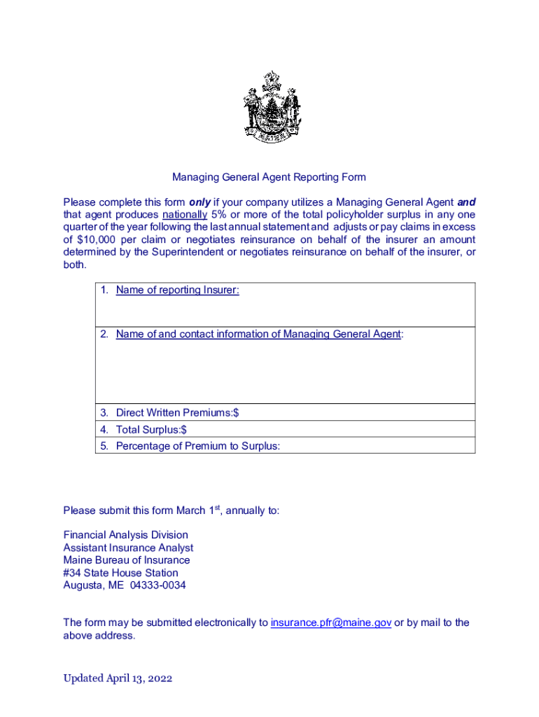 Fillable Online managing-general-agent-annual-reporting-form- ... Fax ...