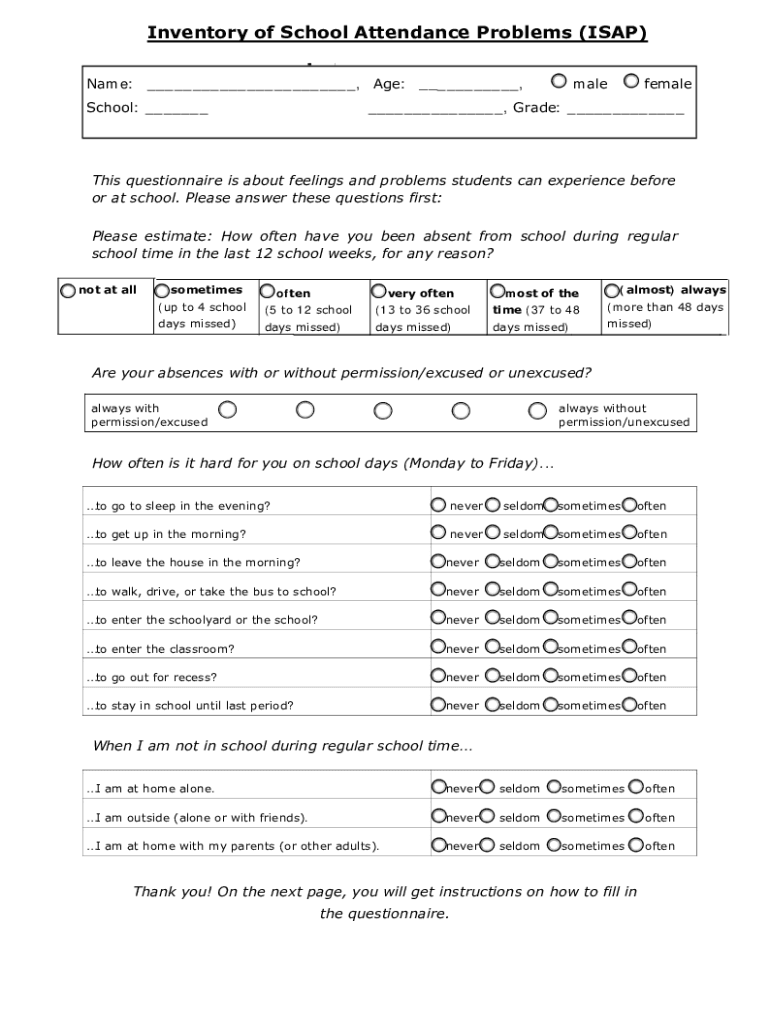 Fillable Online School attendance problems in adolescent with attention ...