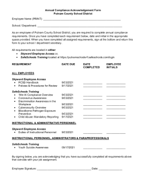 Fillable Online Employee Compliance Acknowledgement Form 2021.docx Fax ...