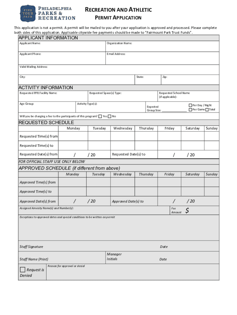 Fillable Online PPR-Recreation-and-Athletic-Permit-Application-and-rules-regs Fax Email Print ...