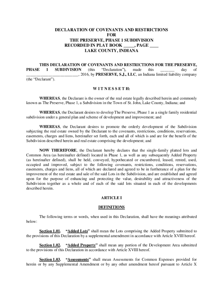 Fillable Online declaration of covenants and restrictions for the preserve ... Fax Email Print ...