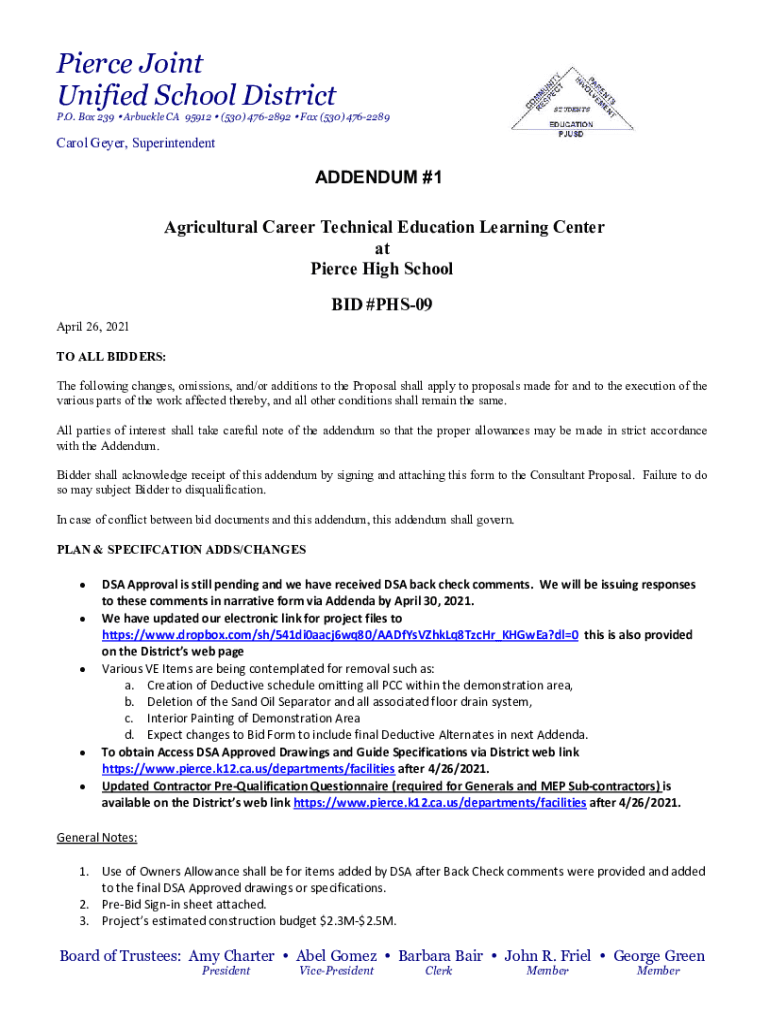 Fillable Online Pierce Joint Unified School District(530) 476-2892 Fax ...