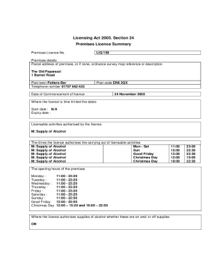 Fillable Online Fillable Online Section 24 Premises Licence Summary ...
