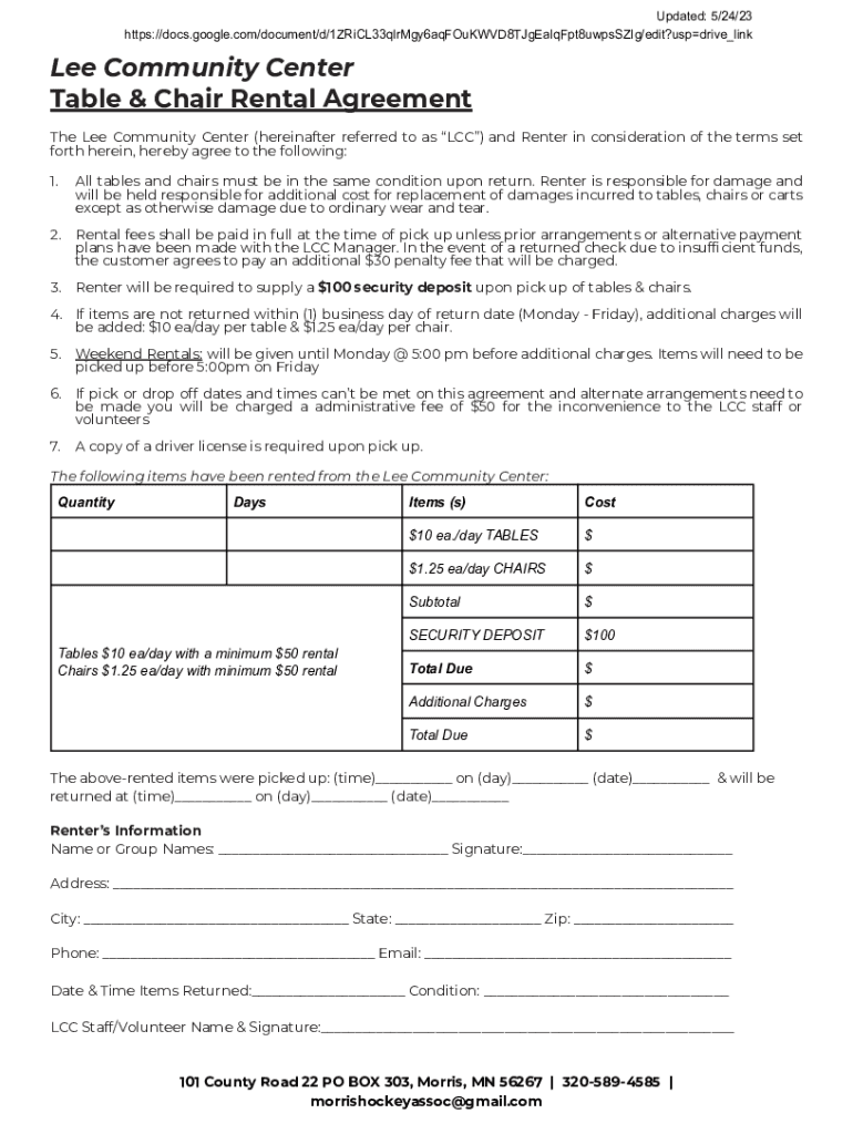 Fillable Online LCC Table & Chair Rental Form Fax Email Print - pdfFiller
