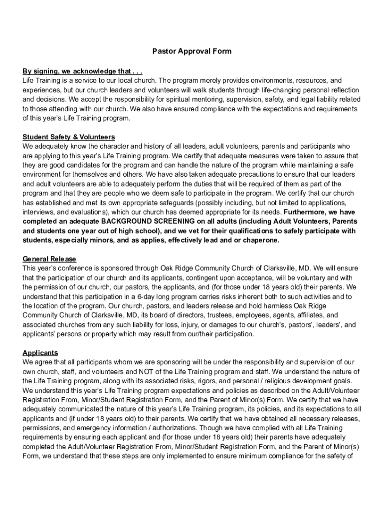 Fillable Online Pastor Approval Form Fax Email Print - pdfFiller