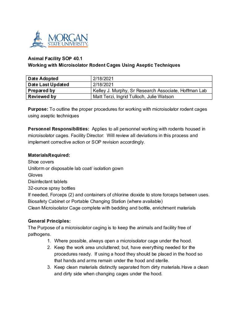 Fillable Online SOP 40.1 Working with Microisolator Rodent Cages Using ...