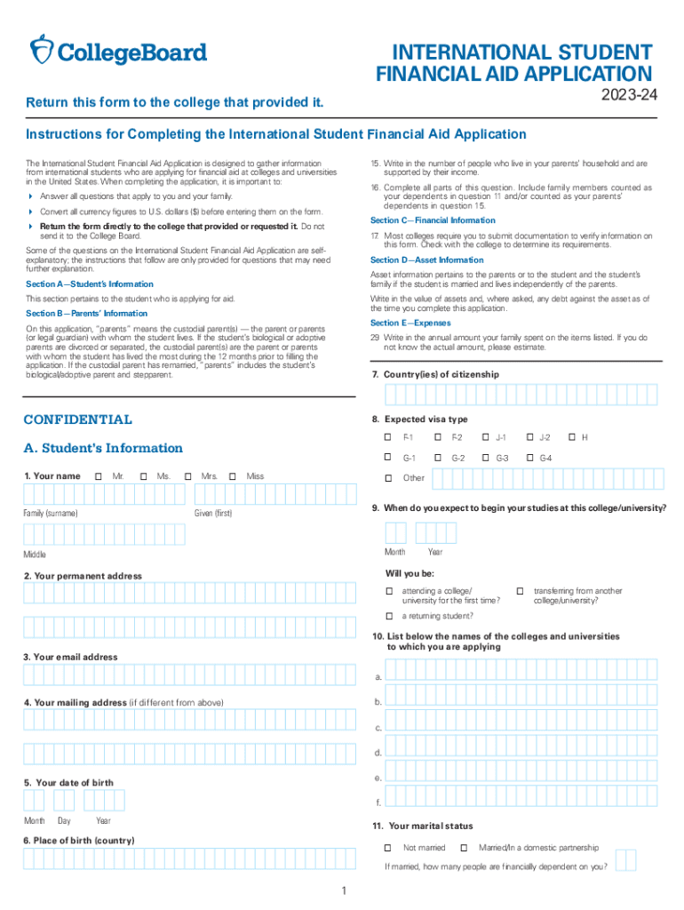 Fillable Online International Student Financial Aid Application (ISFAA ...
