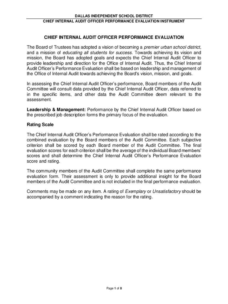 Fillable Online chief internal audit officer performance evaluation Fax ...