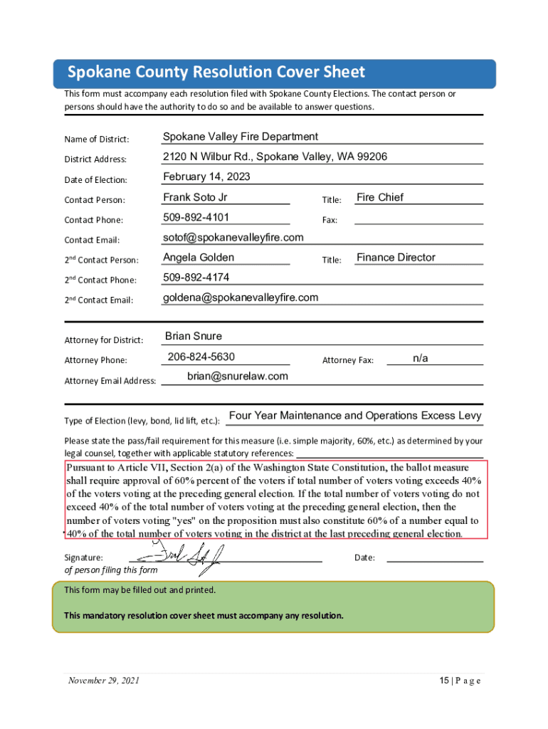 Fillable Online Spokane County Resolution Cover Sheet Fax Email Print - pdfFiller
