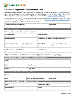 Fillable Online F-1 Student ApplicationSupplemental Form Fax Email ...