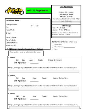 Fillable Online AWANA Clubs Puggles Junior Cubbies Cubbies Sparks T&T ...