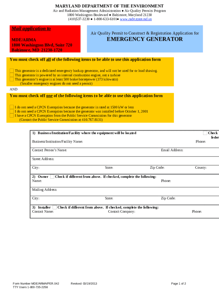 AIR QUALITY PERMIT TO CONSTRUCT APPLICATION ... - mde maryland Doc ...