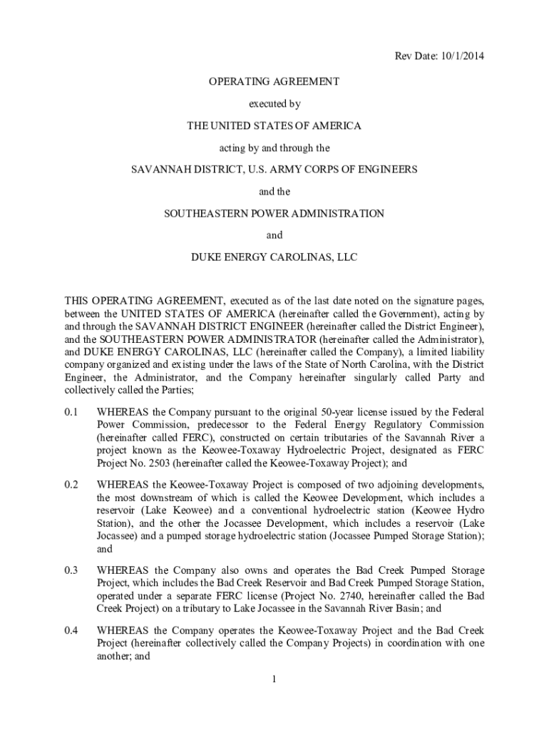 Fillable Online Duke Energy New Operating Agreement Fax Email Print ...