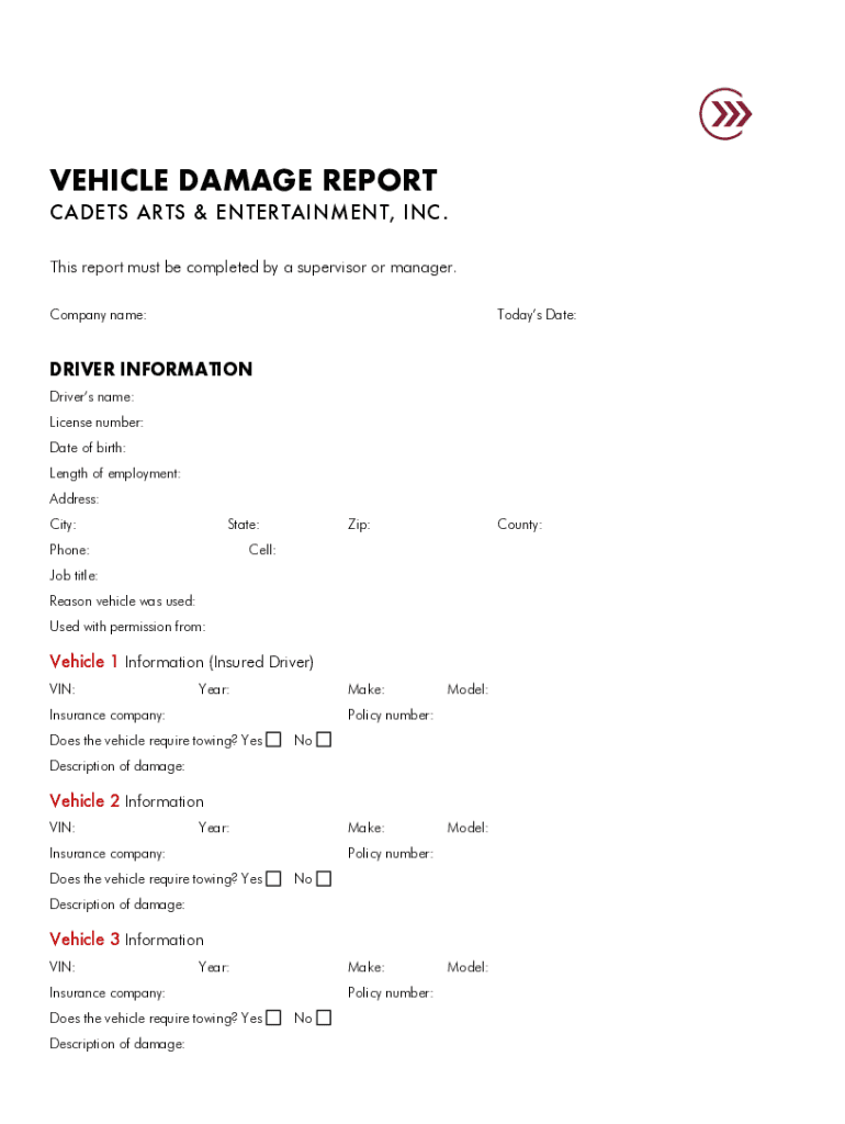 Fillable Online VEHICLE DAMAGE REPORT.docx Fax Email Print - pdfFiller