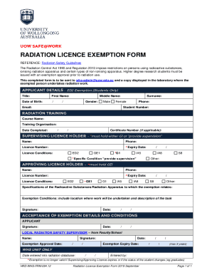 Fillable Online RADIATION LICENCE EXEMPTION FORM Fax Email Print ...
