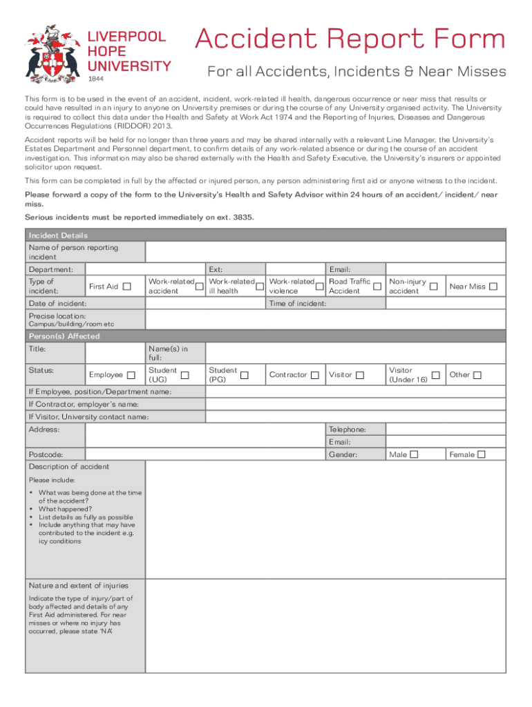 Fillable Online This form is to be used in the event of an accident ...