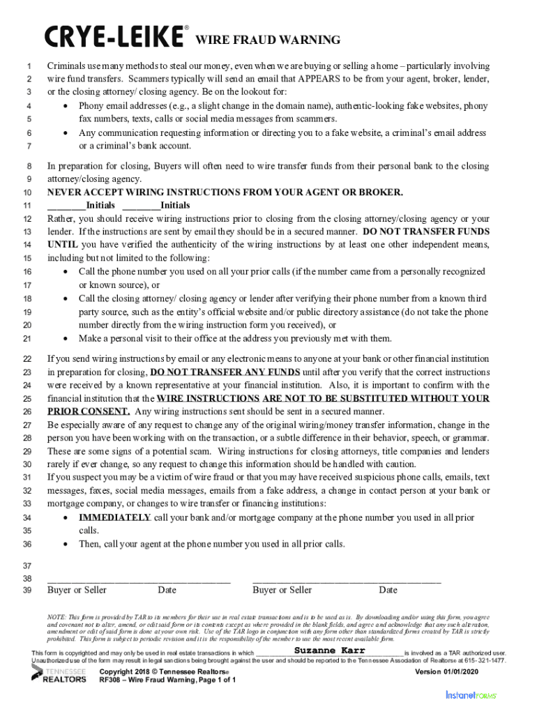 Fillable Online WIRE FRAUD WARNING Fax Email Print - pdfFiller