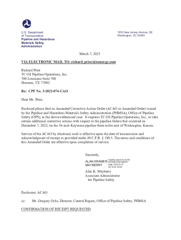 Fillable Online Enclosed please find an Amended Corrective Action Order ...