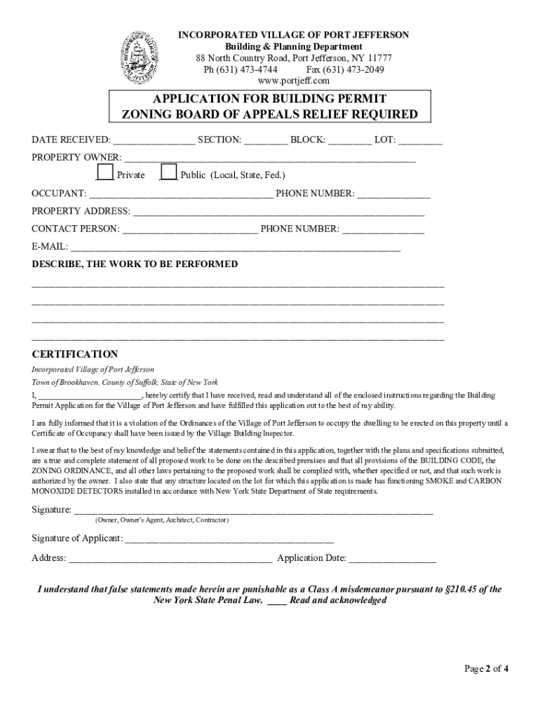 Fillable Online Port Jefferson Home - Port Jefferson Village Fax Email Print - pdfFiller