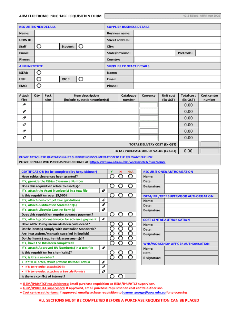 Fillable Online aiim electronic purchase requisition form Fax Email ...