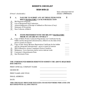 Fillable Online bidder's checklist this check list is not part of the ...
