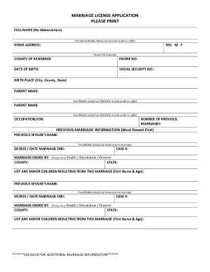 Fillable Online MARRIAGE LICENSE APPLICATION PLEASE PRINT Fax Email Print - pdfFiller