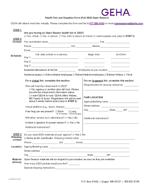 Fillable Online GEHA Health Fair And Supplies Form Fax Email Print ...