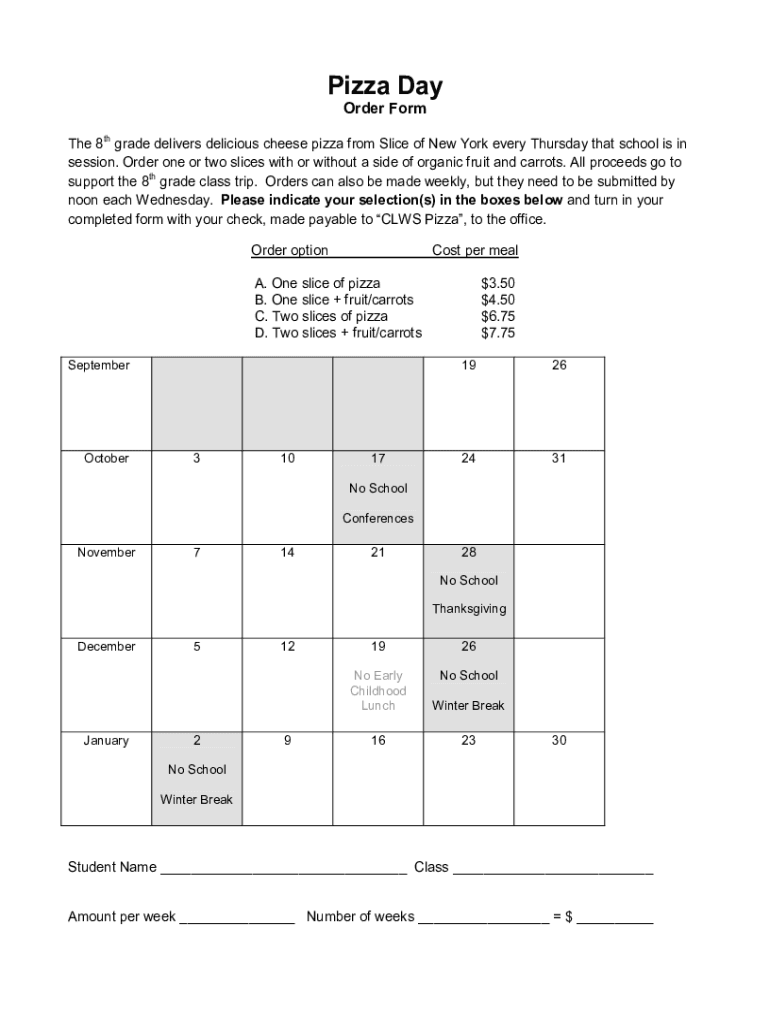 Fillable Online Pizza Day order form Fax Email Print - pdfFiller