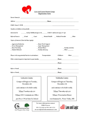 Fillable Online Love and Learn Parent Group Registration Form Fax Email ...