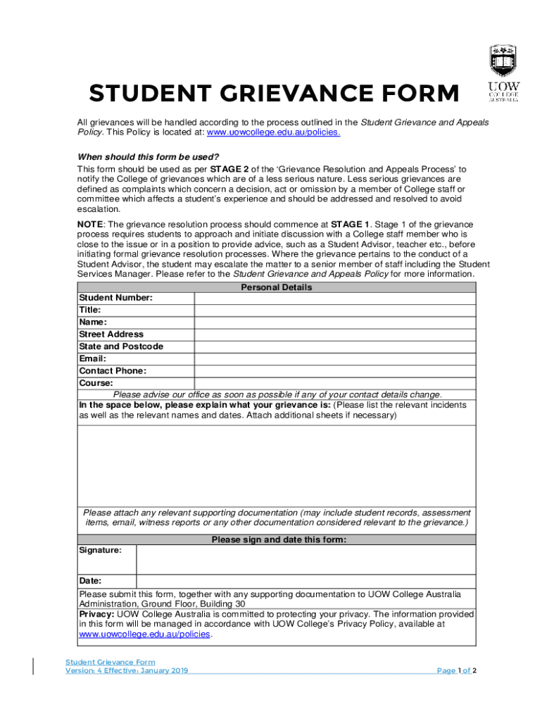 Fillable Online student grievance form - UOWC Fax Email Print - pdfFiller