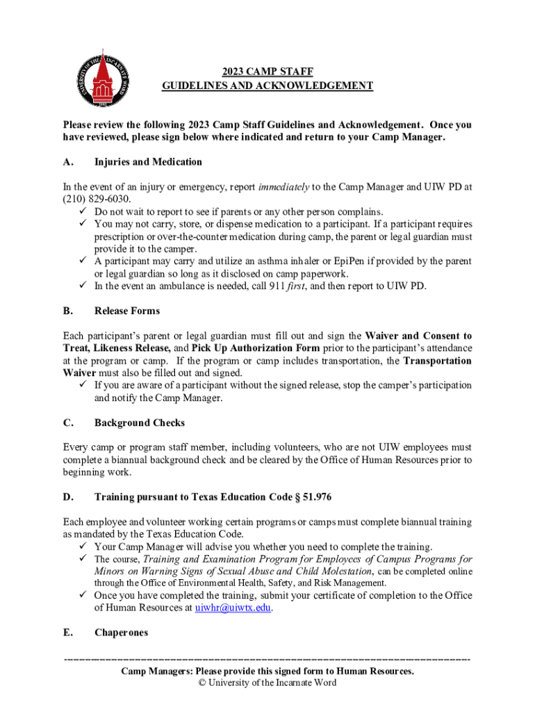 Fillable Online Summer Camp Staff Guidelines Fax Email Print - pdfFiller