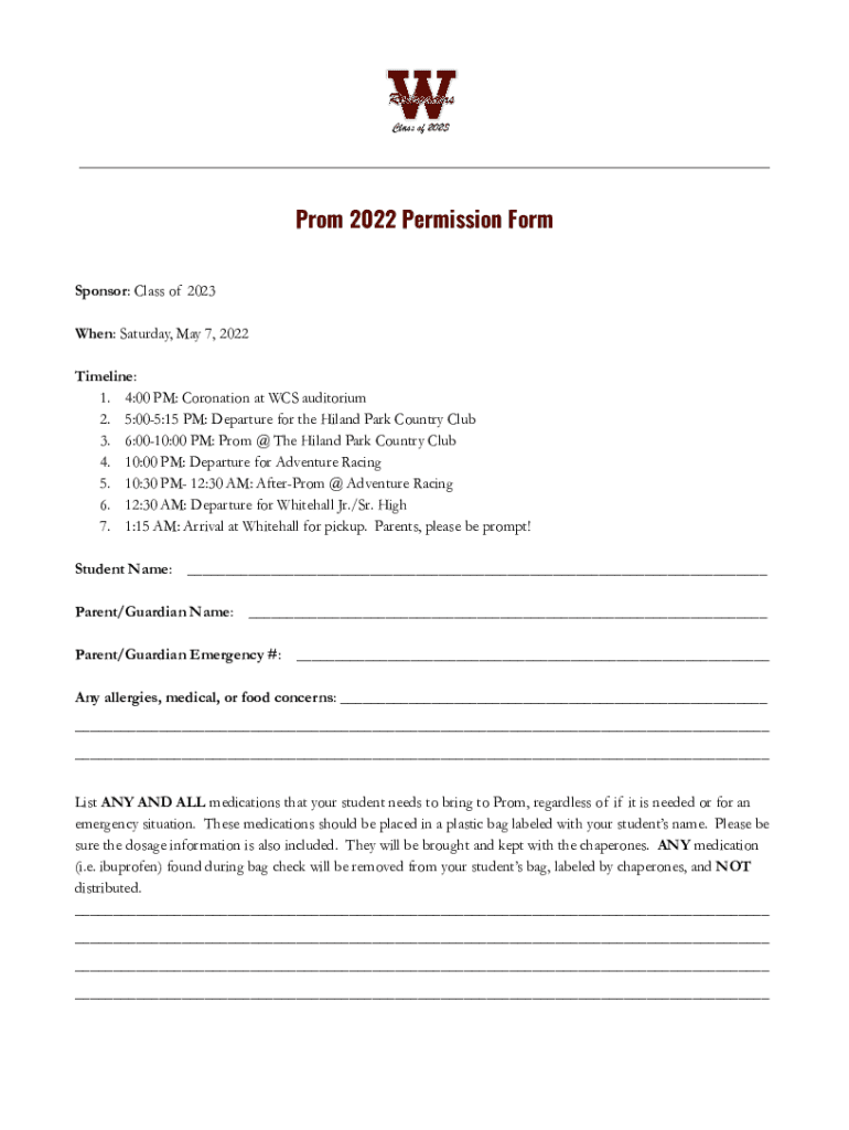 Fillable Online Class of 2023 Junior Prom Permission Form Fax Email ...