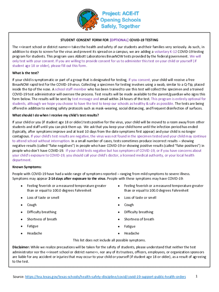 Fillable Online policylab chop student-consent-form-for-optional-covid ...