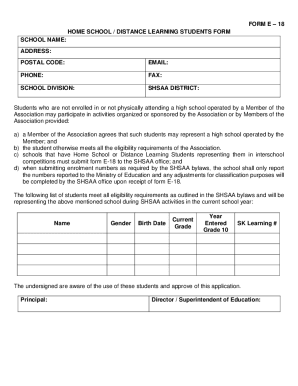 Fillable Online Form E-18 Home School / Distance Learning Students Fax Email Print - pdfFiller