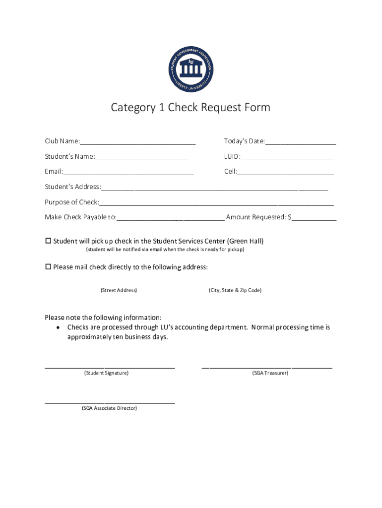 Fillable Online Category 1 Check Request Form Fax Email Print - pdfFiller