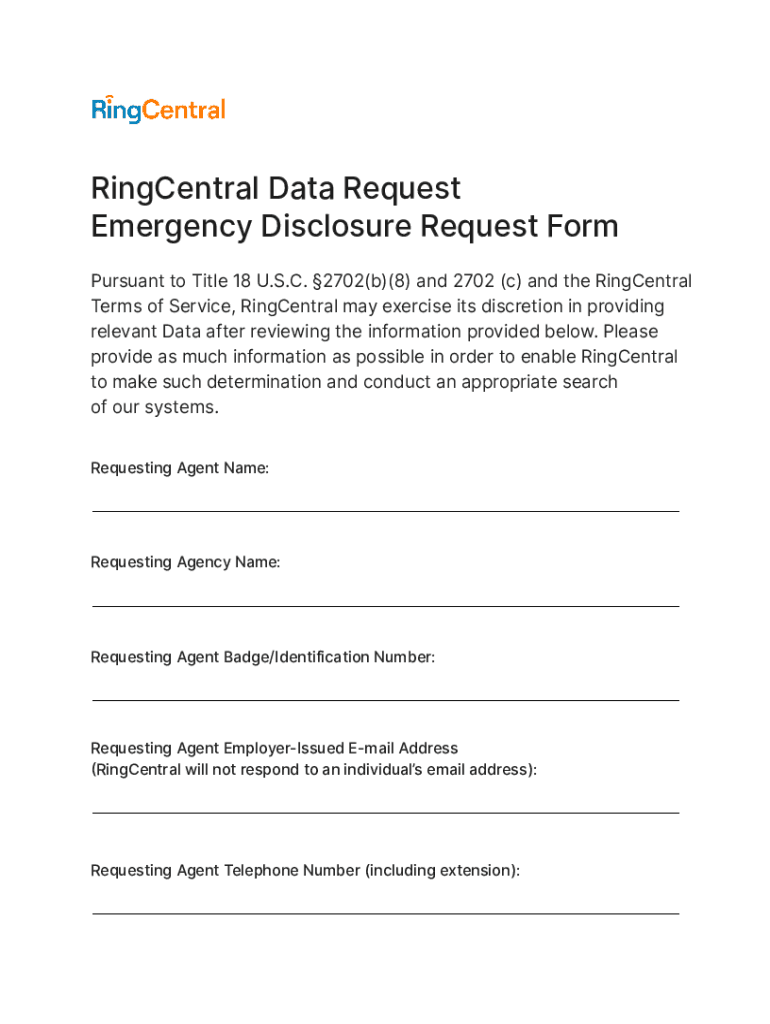 Fillable Online Data Request Emergency Disclosure Request Form Fax Email Print - pdfFiller