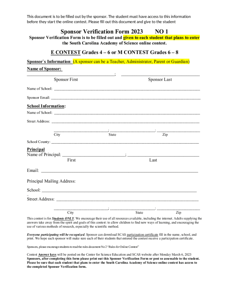 Fillable Online Sponsor Verification Form 2023 Fax Email Print - pdfFiller