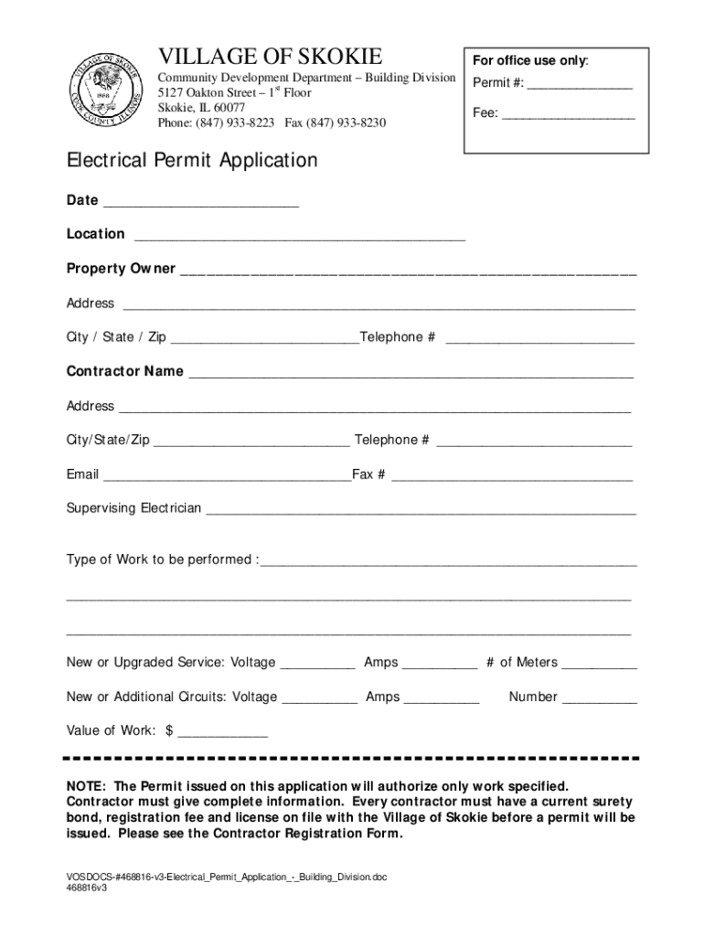 2019-2025 Form IL Electrical Permit Application - Village of Skokie ...