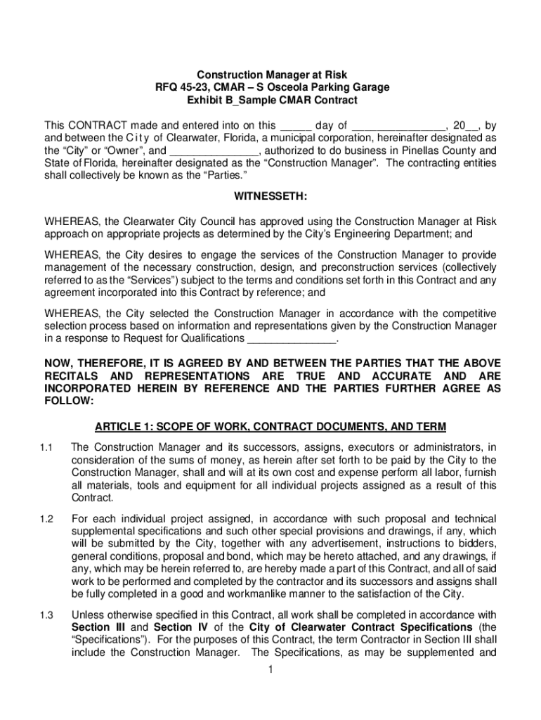 Fillable Online ATTACHMENT A Sample Construction Management ... Fax ...