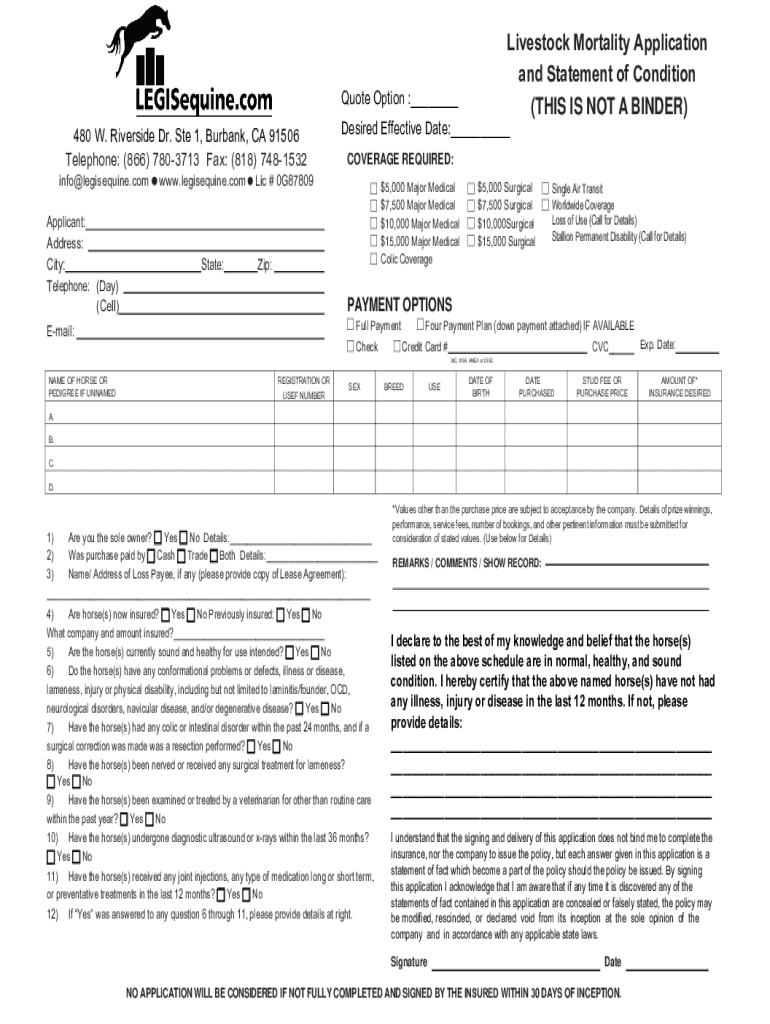 Fillable Online Application for Horse Insurance Fax Email Print - pdfFiller