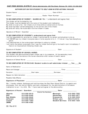 Fillable Online Authorization-to-Carry-Self-administer-Asthma-Inhaler ...